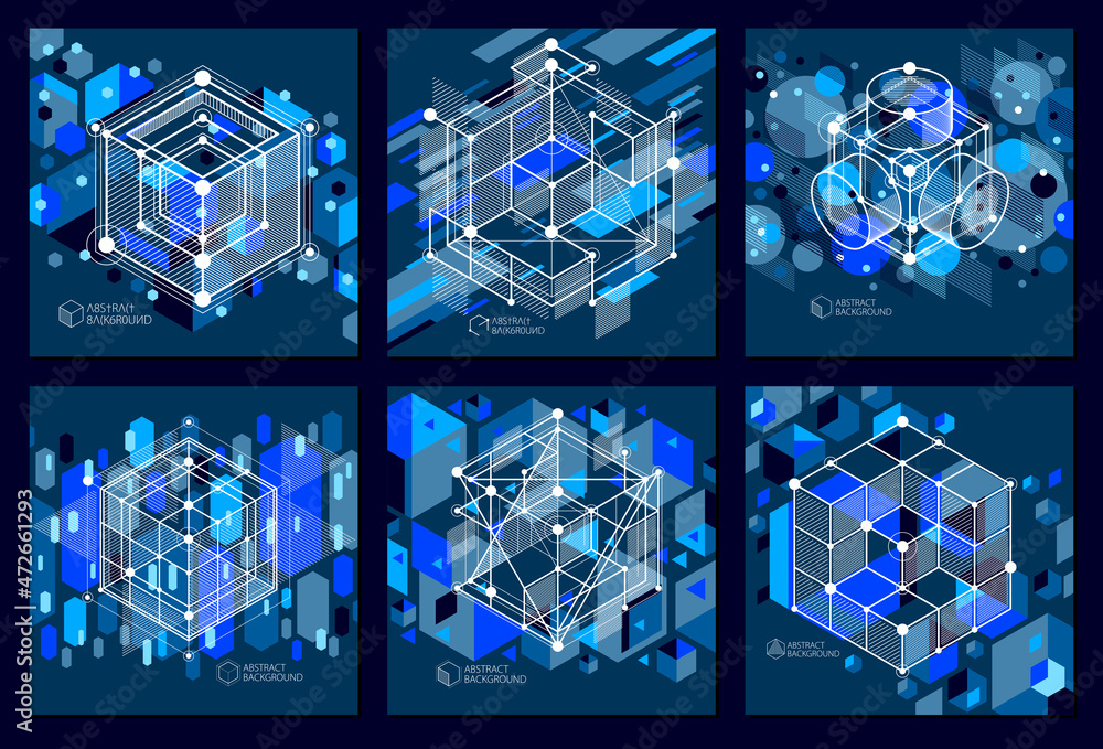Modern isometric vector abstract dark blue backgrounds set with ...