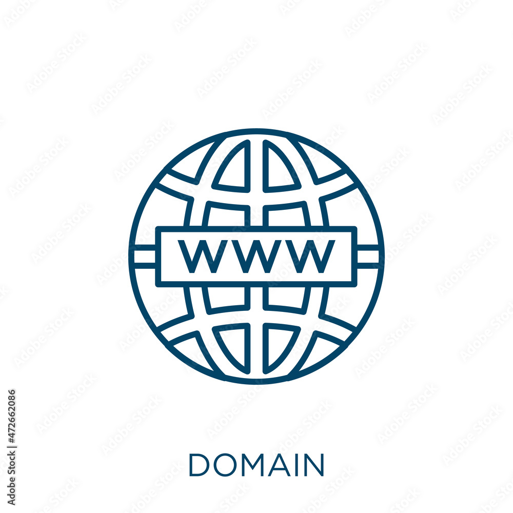 domain icon. Thin linear domain outline icon isolated on white ...
