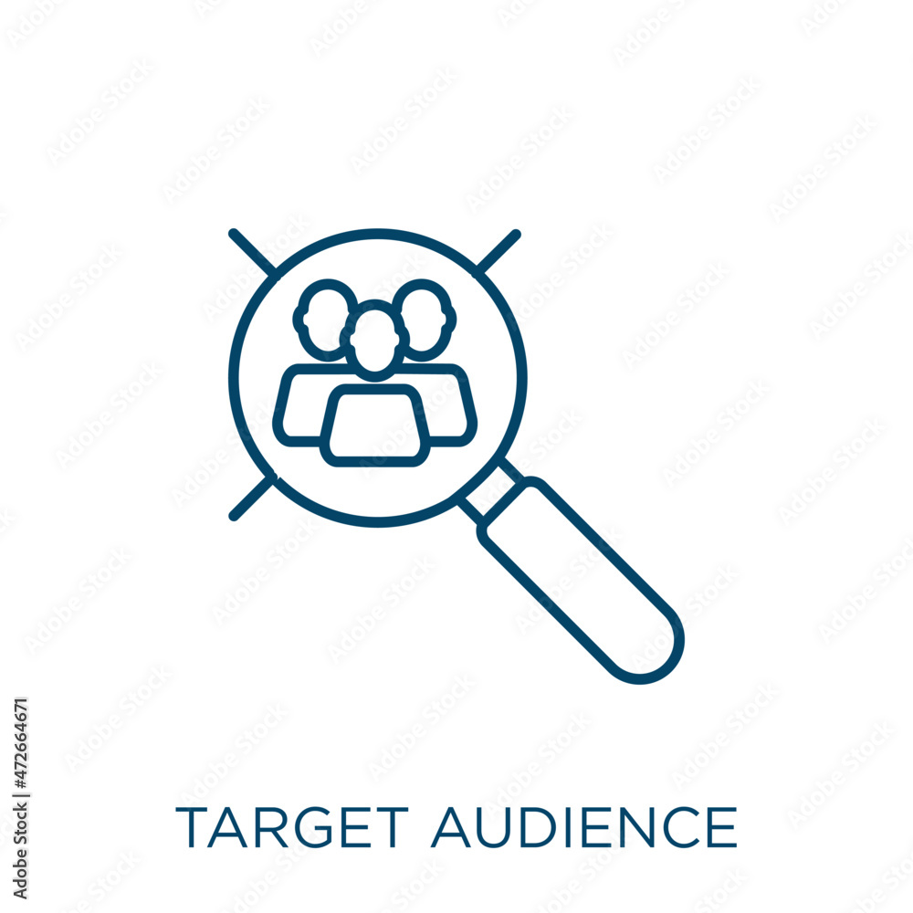 target audience icon. Thin linear target audience outline icon isolated on white background ...