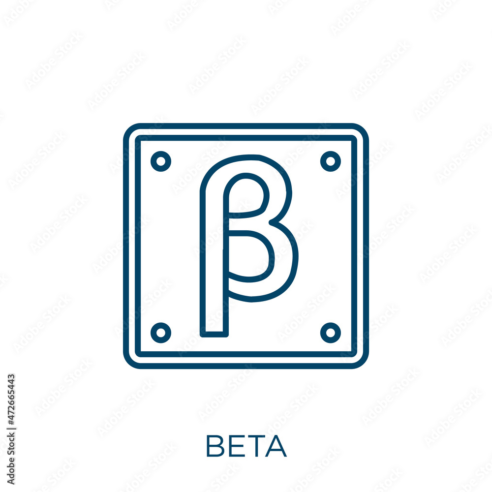 beta icon. Thin linear beta outline icon isolated on white background ...