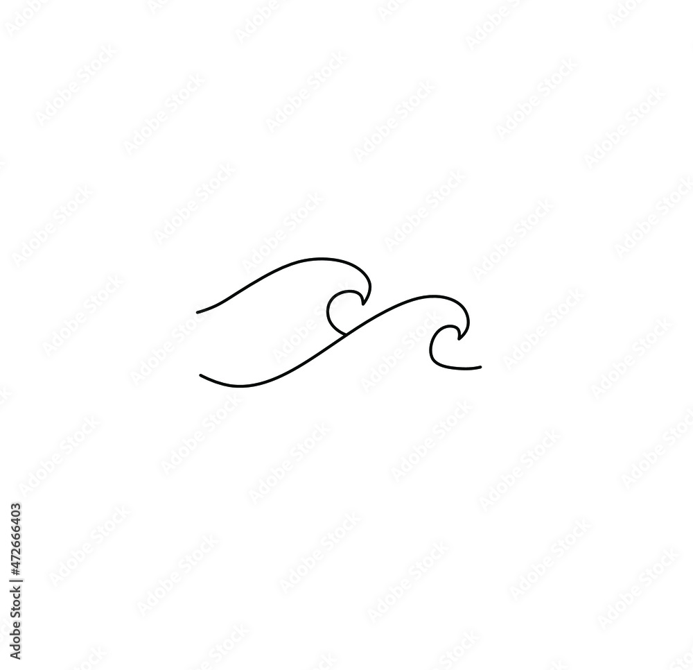 Vector isolated one line simple two waves line drawing. Single line ...