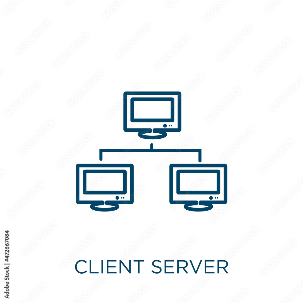 client server icon. Thin linear client server outline icon isolated on ...