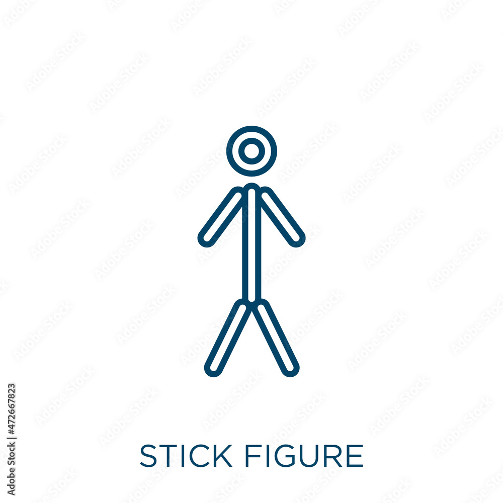 stick figure icon. Thin linear stick figure outline icon isolated on ...