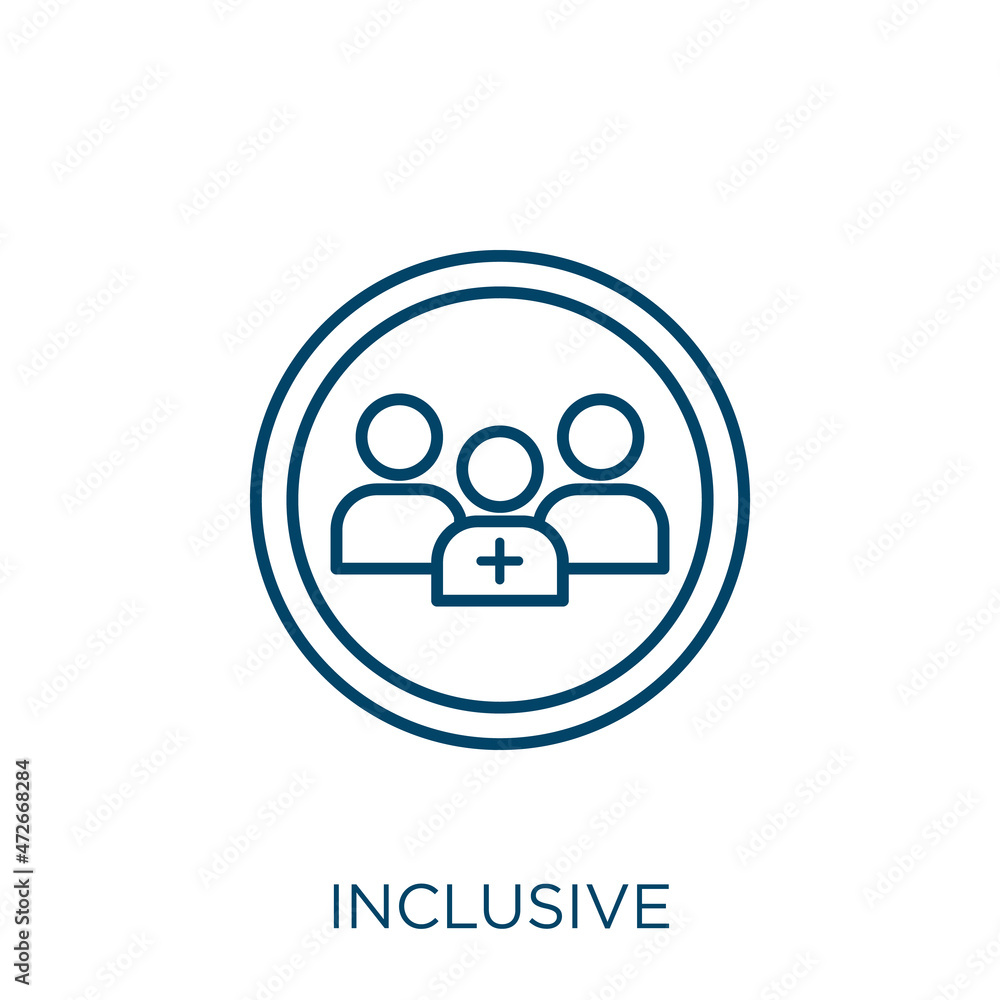 inclusive icon. Thin linear inclusive outline icon isolated on white ...