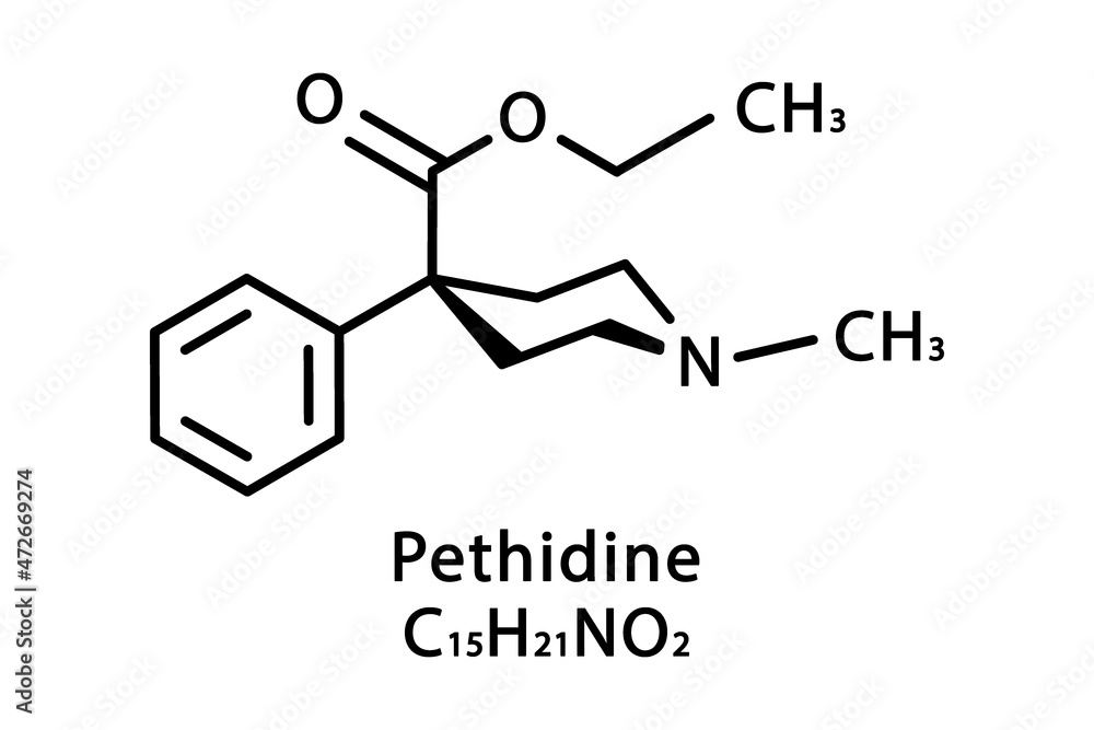 Pethidine molecular structure. Pethidine skeletal chemical formula ...