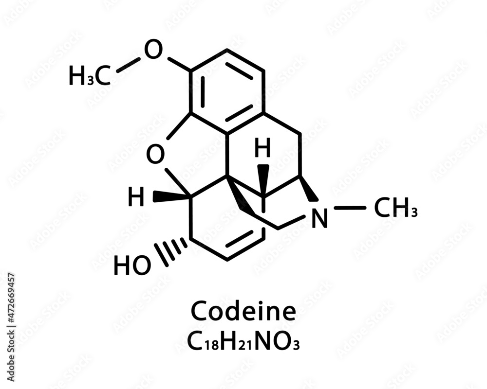 Codeine molecular structure. 3-Methylmorphine skeletal chemical formula ...