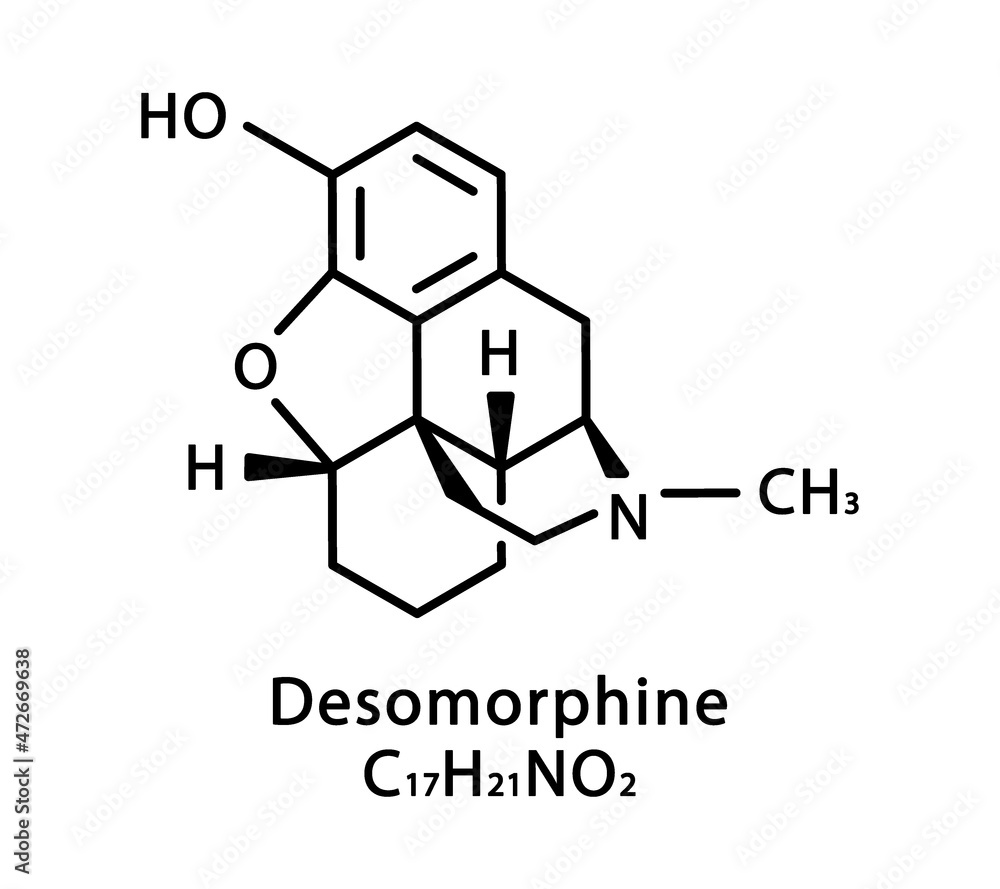 Desomorphine molecular structure. Desomorphine skeletal chemical ...