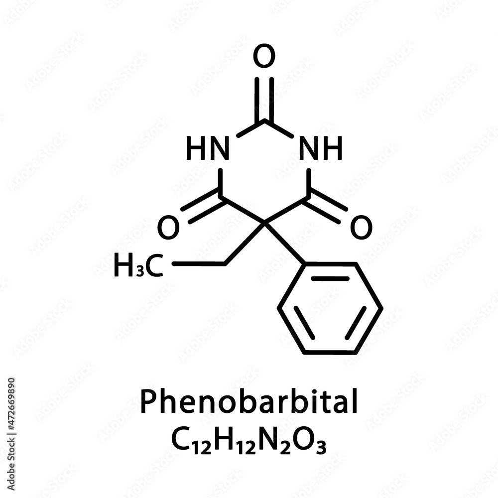 Phenobarbital molecular structure. Phenobarbital skeletal chemical ...