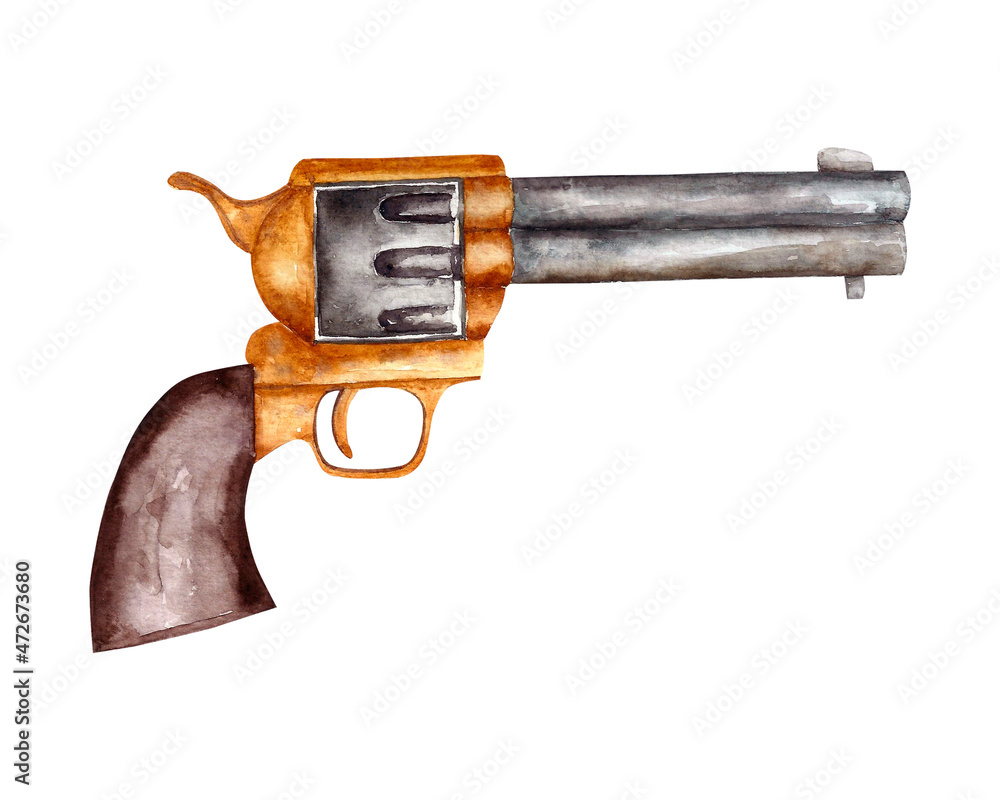 Vintage pistol. Watercolor painting isolated on white background. Stock ...