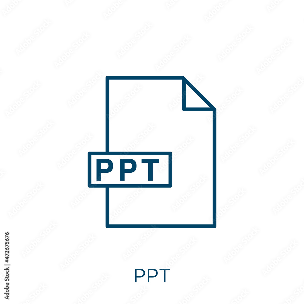 ppt icon. Thin linear ppt outline icon isolated on white background ...