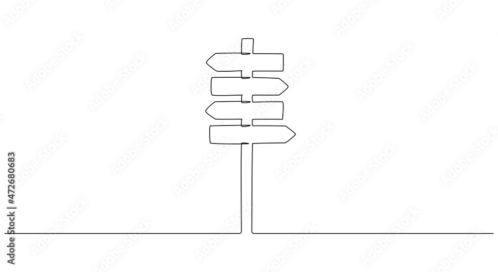 One Continuous line drawing of Road direction sign arrows to the right ...