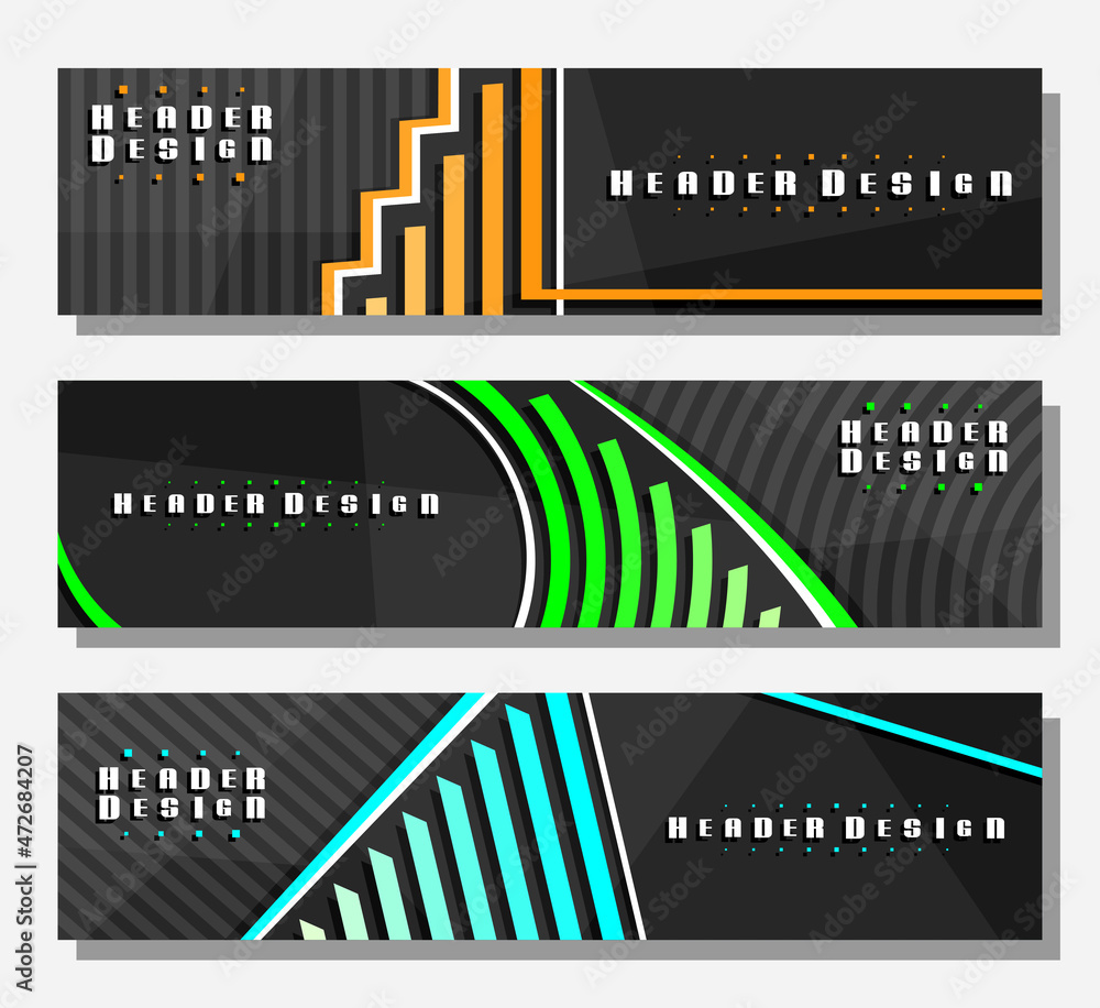 Vector Headers Set, 3 colorful layouts with decorative design curves ...