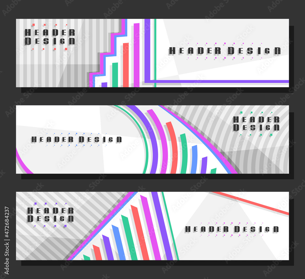 Vector Headers Set, 3 colorful layouts with decorative design curves ...