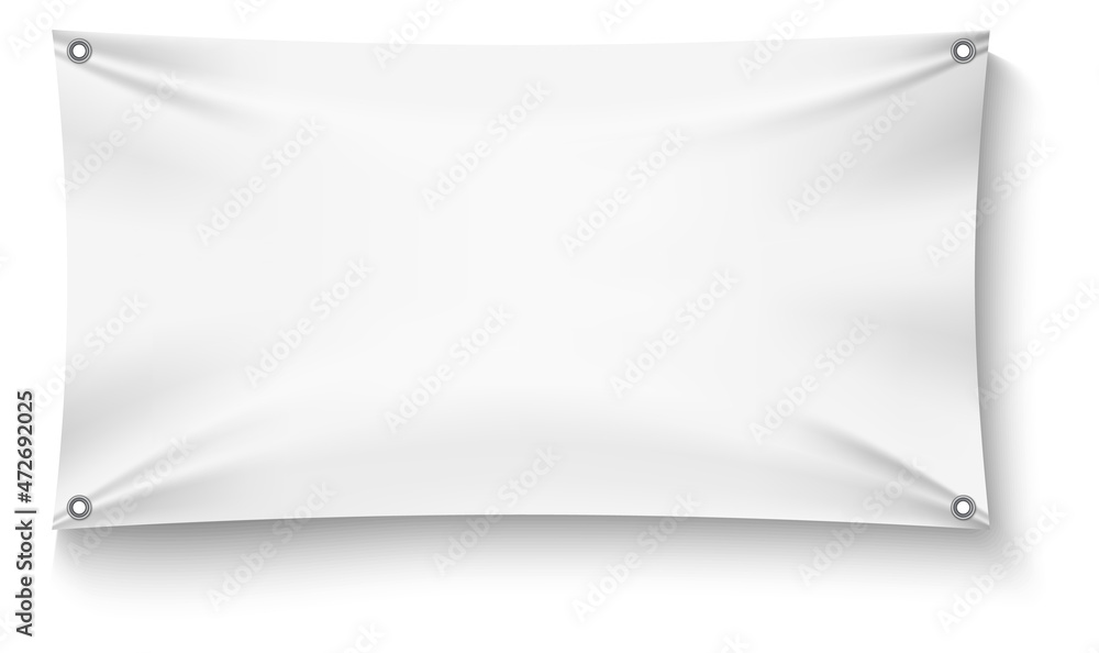 Blank fabric banner. Realistic wrinkled cloth template Stock Vector ...