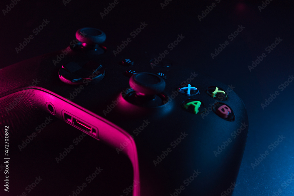 Xbox Series S Carbon Black controller isolated with colored lights ...