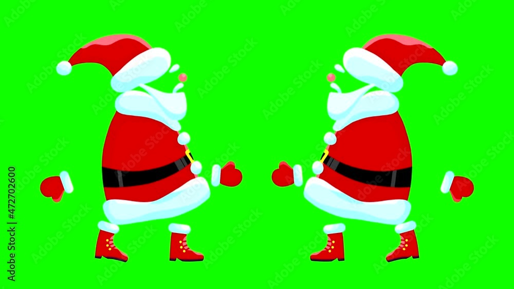 Santa Claus without a face is dancing in two versions mirrored on a ...