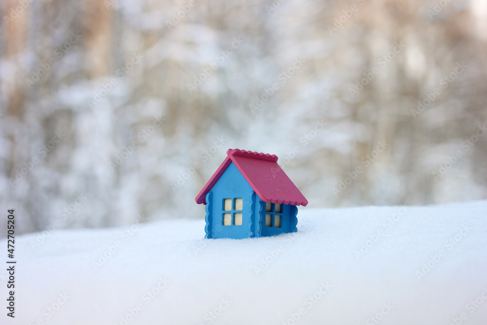layout of a wooden house in a snowdrift in the forest Stock Photo ...
