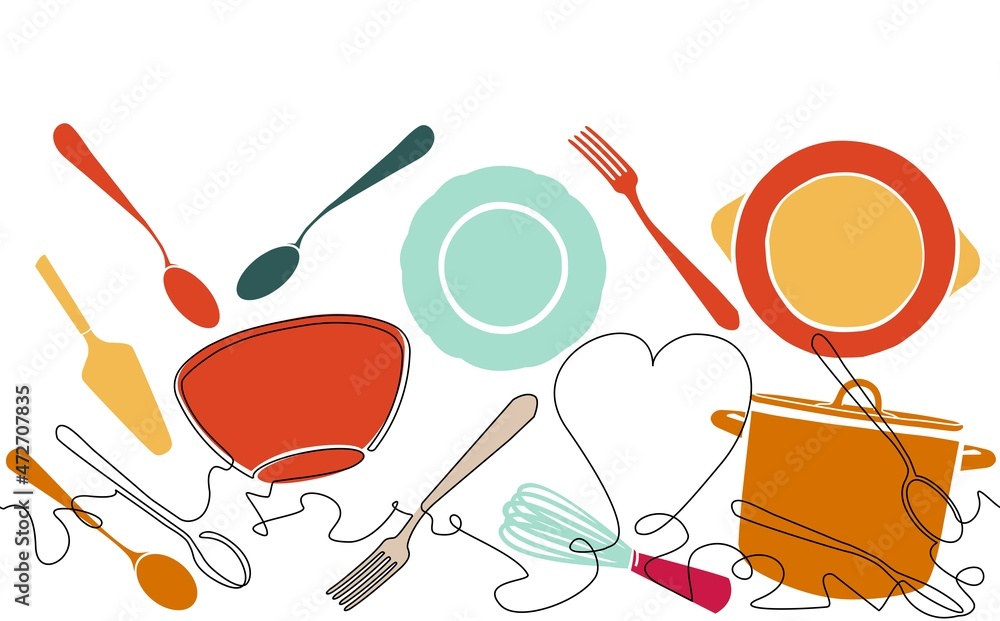 Cooking Seamless Pattern. Background with Isolated Kitchen Utensils ...