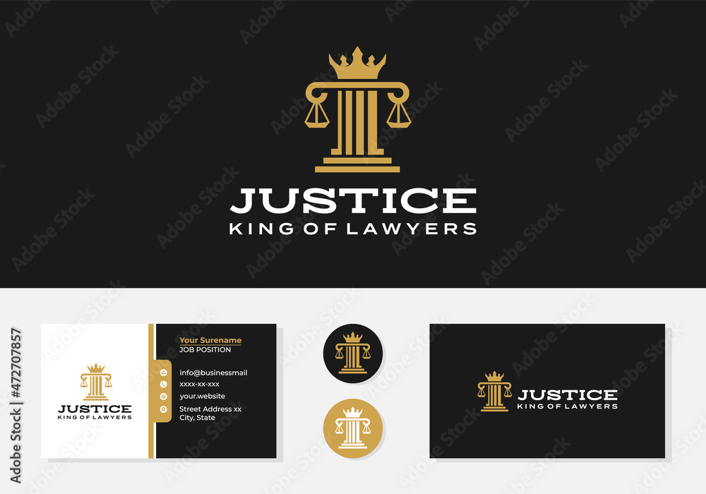 Pillar of law with crown. King of justice, lawyer logo and business ...