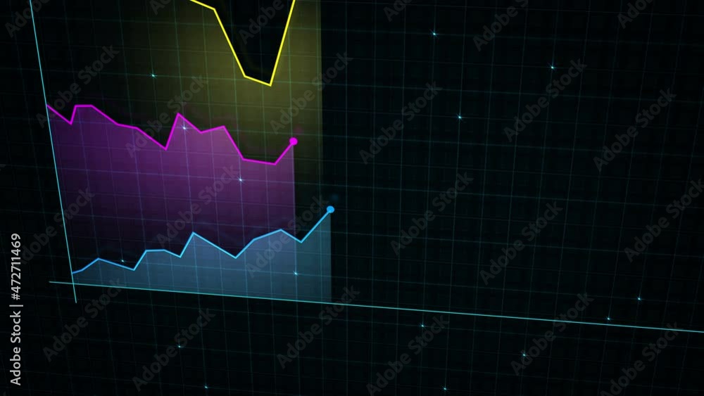 Linear chart of digital income made in tech style with high tech grid ...