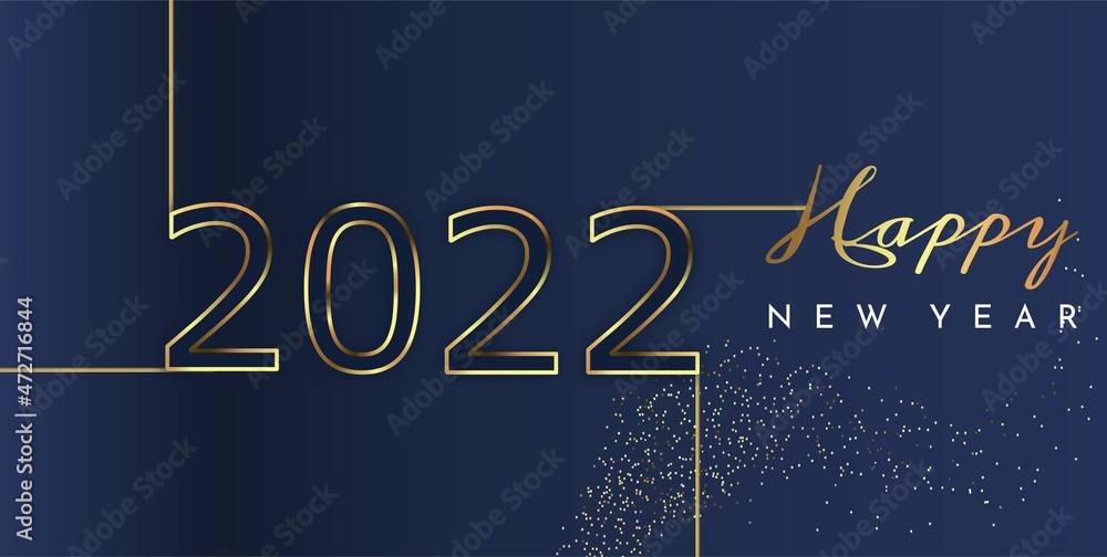 Happy New Year. Dark blue background with gold numbers 2022. Holiday ...