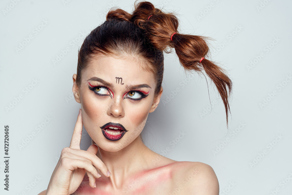 pretty woman posing scorpio sign on forehead cosmetics studio model ...