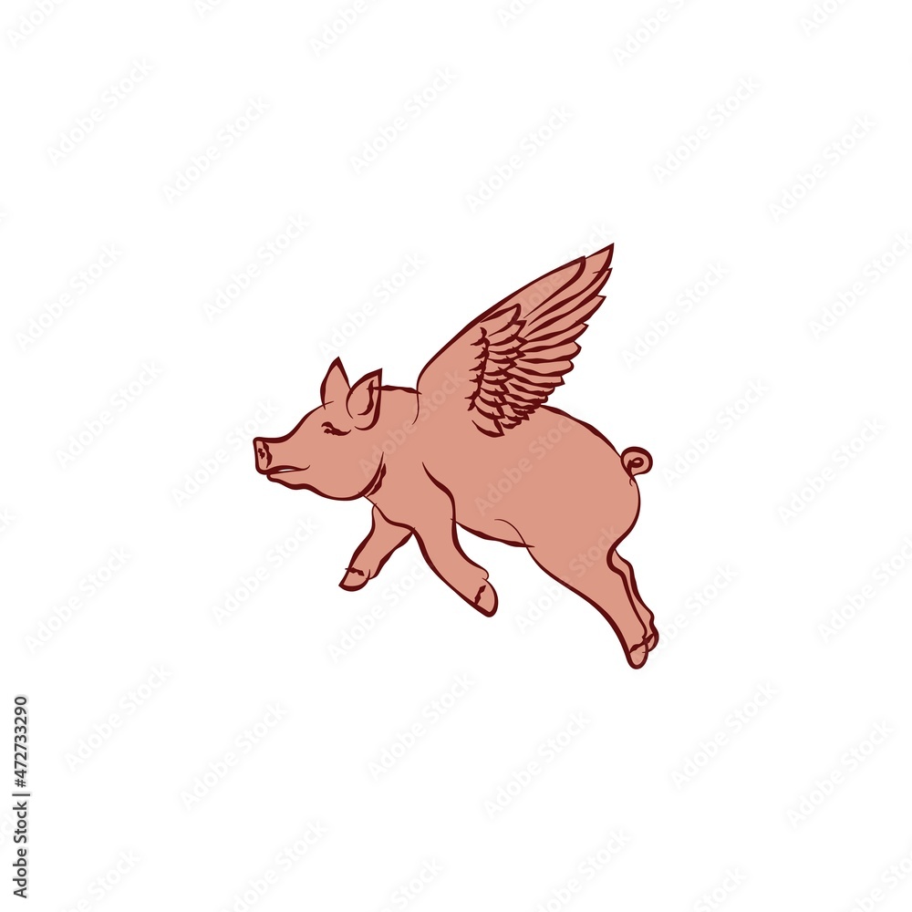 Flying Pig Logo Template. Vector illustration fantasy pig logo design ...