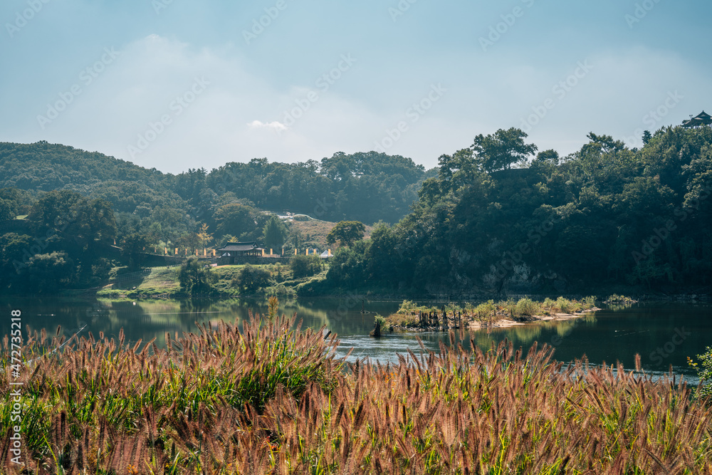 Gongsanseong fortress and Geumgang river park Mir island in Gongju ...