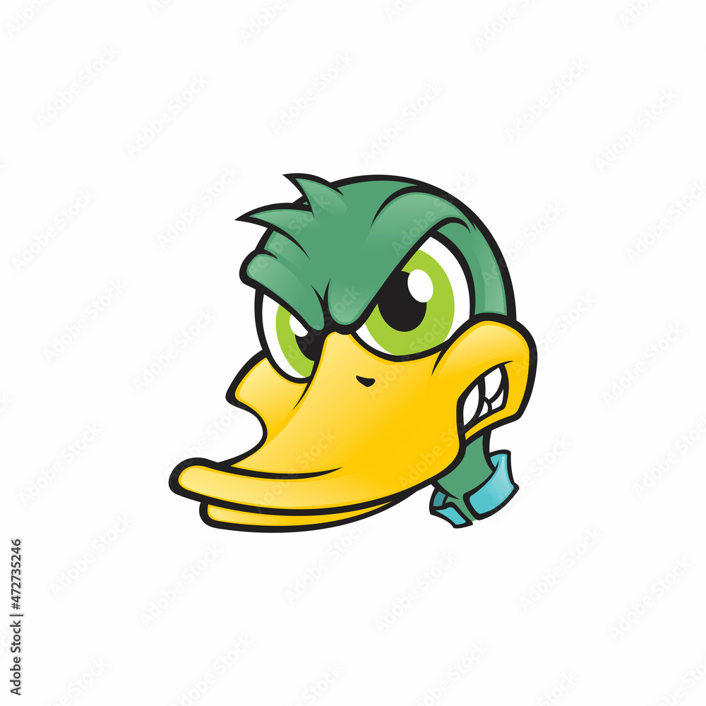 Angry green duck head in cartoon style. Stock Vector | Adobe Stock