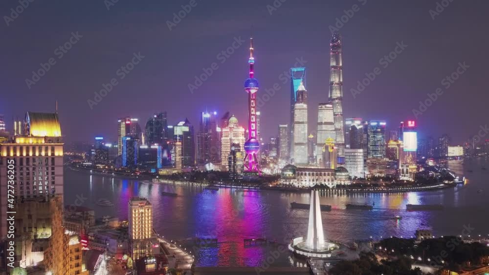 Vidéo Stock Aerial hyperlapse video of Shanghai CBD transiting from day ...