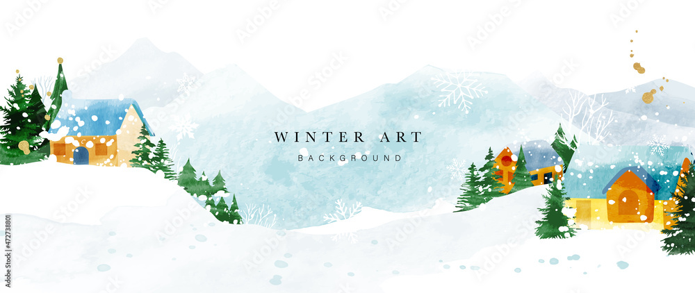 Winter background vector. Hand painted watercolor drawing for Christmas ...