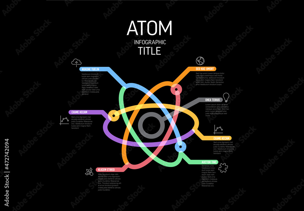 Thick Line Dark Atom Nucleus Multipurpose Infographic Layout Stock ...