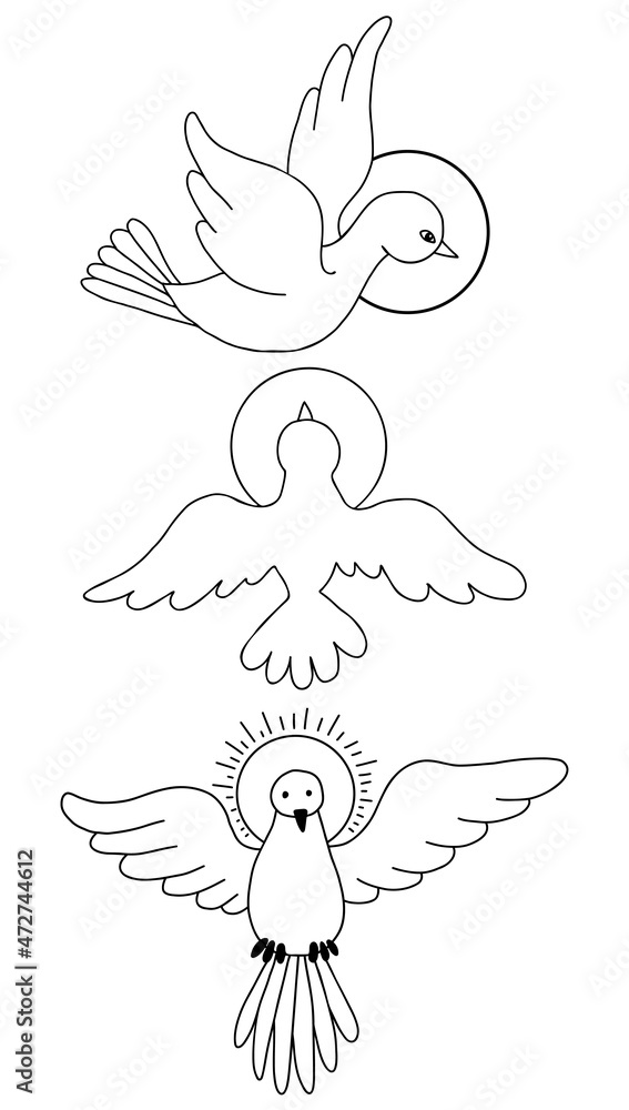 Vector illustration of Holy Spirit. Collection of outline, line doodle ...