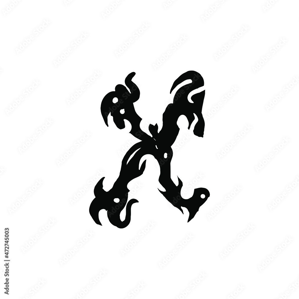 Letter X in gothic graffiti style. Black letter with curls. Logo or ...