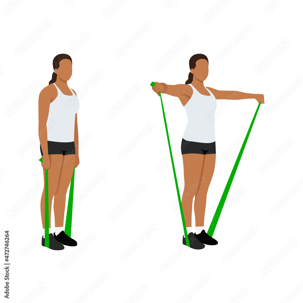 Woman doing Resistance band lateral raises. side raises exercise. Flat ...
