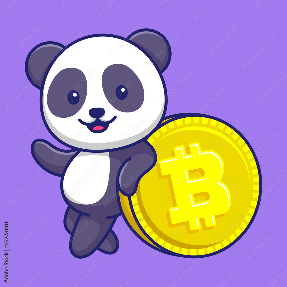 Cute Panda Holding Big Bitcoin Cartoon Vector Icon Illustration. Animal ...