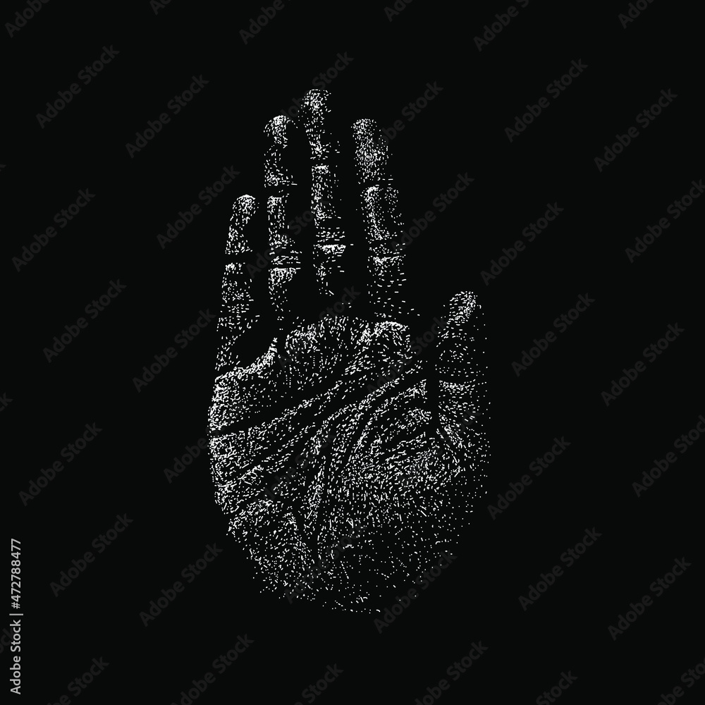 palm hand drawing vector illustration isolated on black background ...