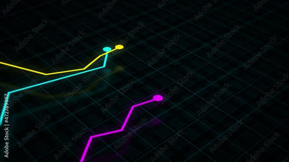 Linear chart of digital income made in tech style with high tech grid ...