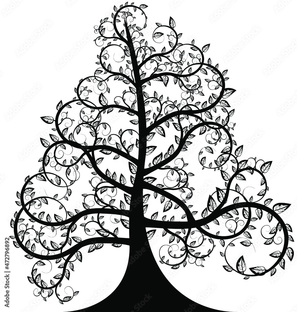 white background and the abstract black tree with leaves Stock Vector ...