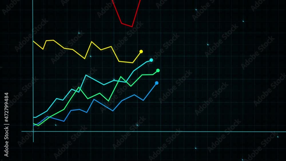 Linear chart of digital income made in tech style with high tech grid ...