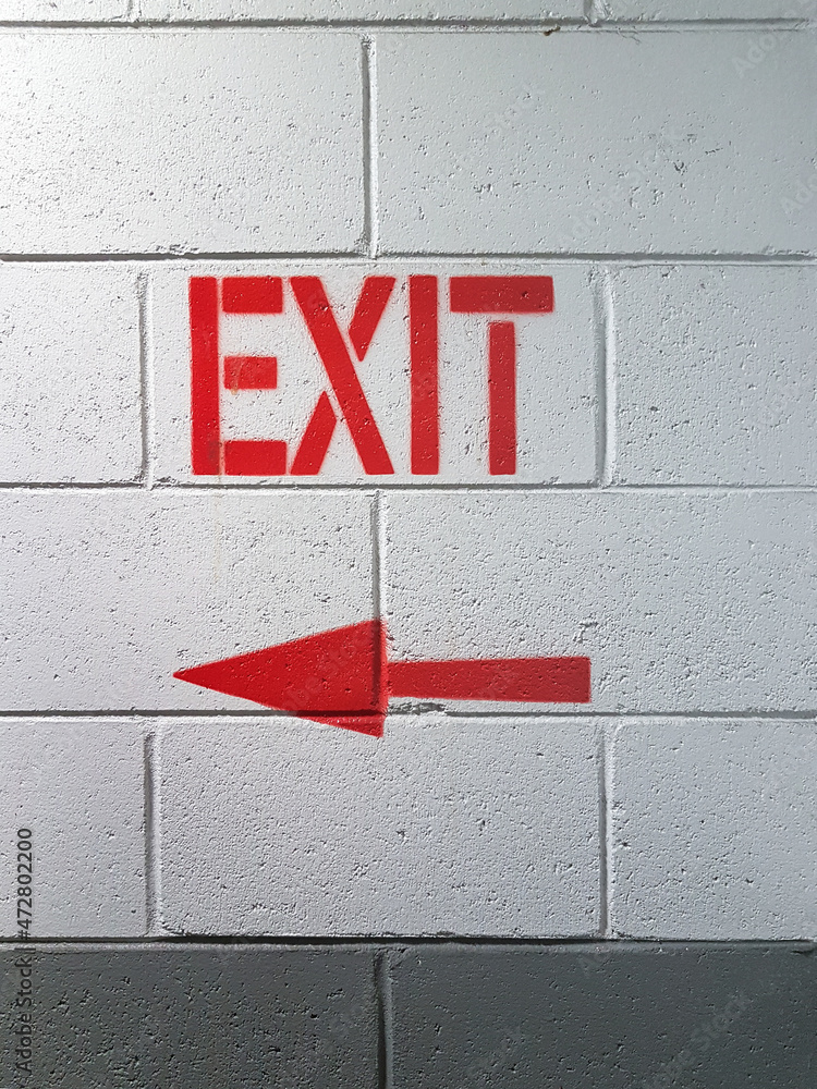 Exit text sign. Arrow red pointer exit. Emergency exit from building ...