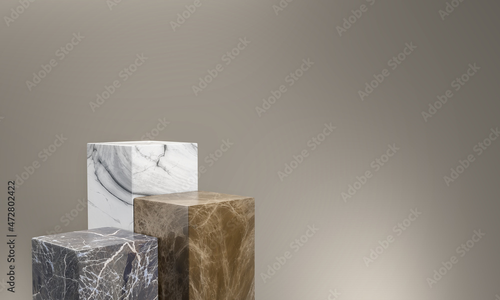 Showcase made of marble stone. Platforms mock up for advertising and ...