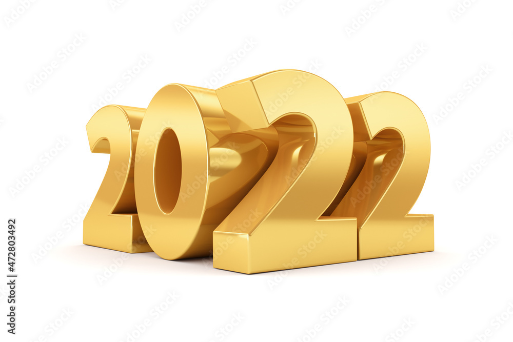 Golden new year lettering 2022 on white isolated background. 3d render ...