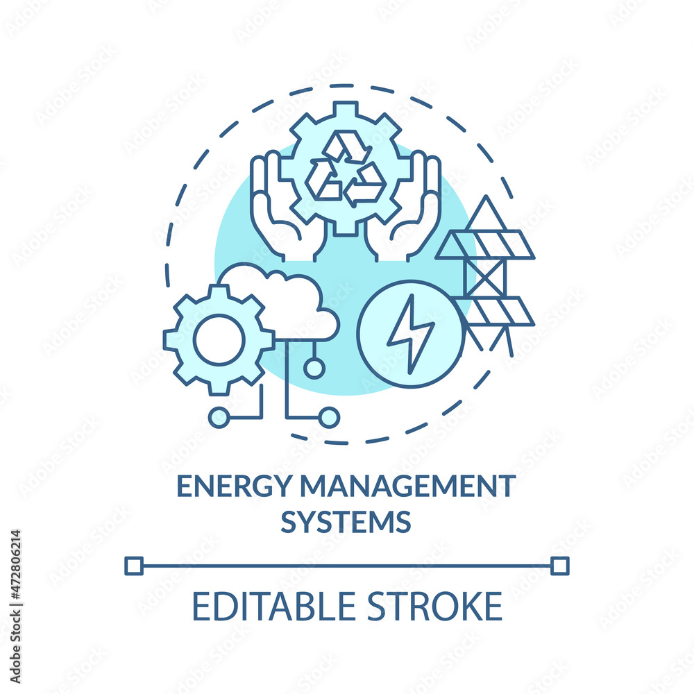 Energy management blue concept icon. Automation of energy measurement ...