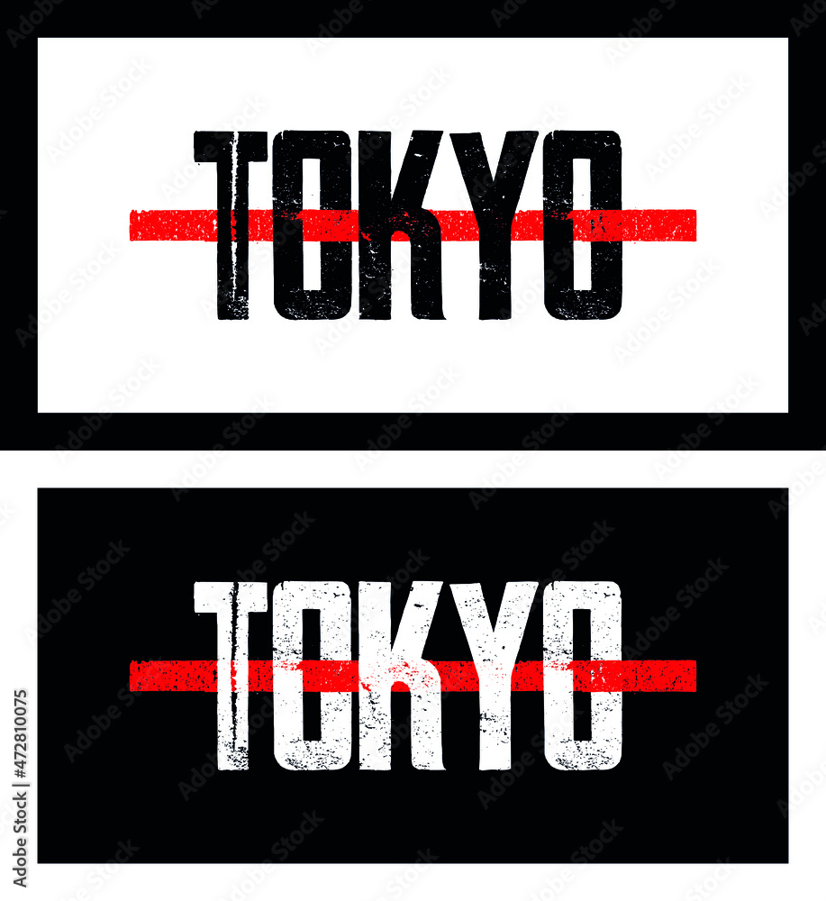 Tokyo with red line. Grunge city name crossed with red line. Isolated ...