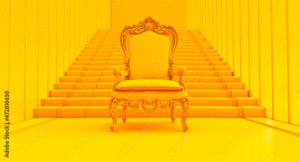 3D render of colored yellow throne, Royal throne. Stock Illustration ...