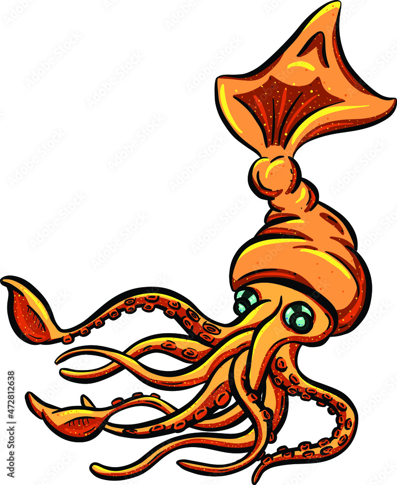 Giant Squid Cartoon Illustration Logo or Mascot From the Deep Sea Stock ...