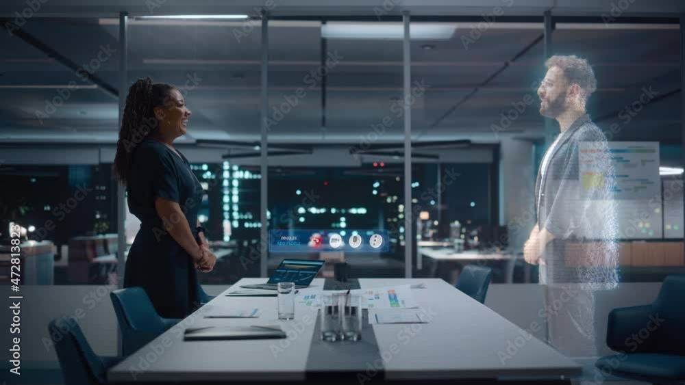 Futuristic Office Online Meeting Video Conference Call: Businesswoman ...