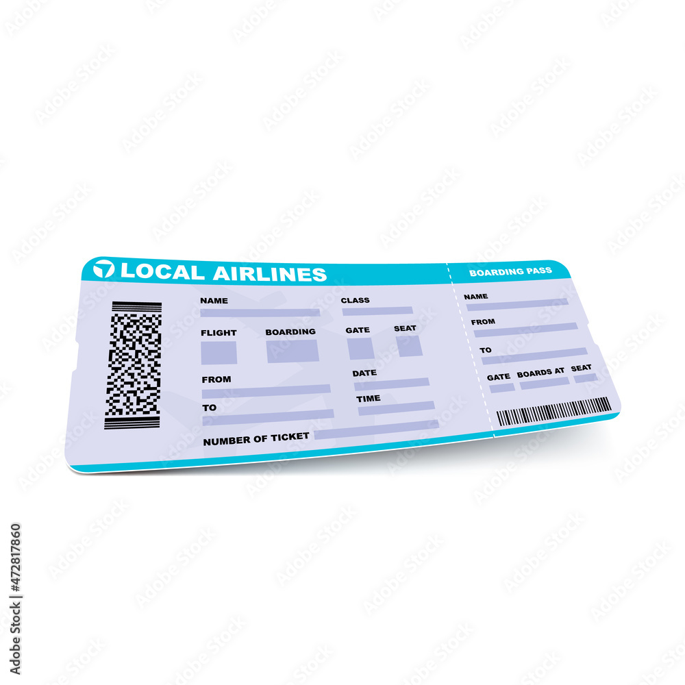 Ticket flight airport vector. Travel card. Pass template. 3d realistic ...