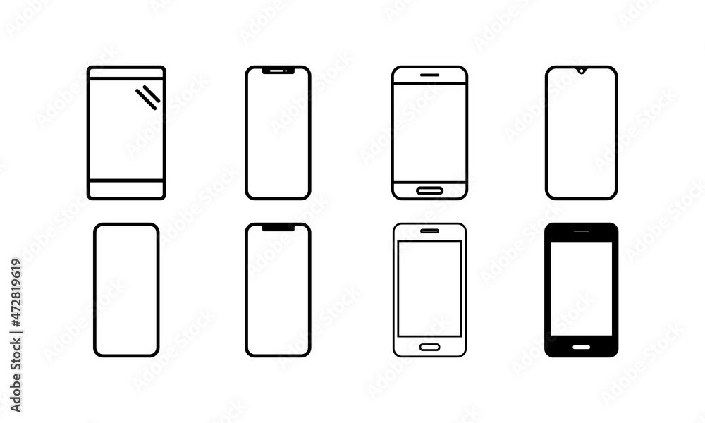 Smartphone, handphone black outline icons set. Digital concept ...